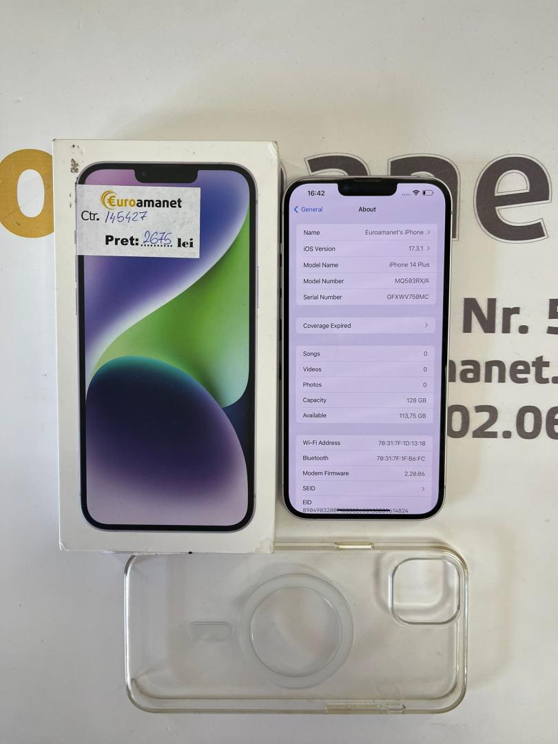Apple iPhone 14 Plus, 128GB 87%Sanatate baterie EuroAmanet EuroAmanet ...